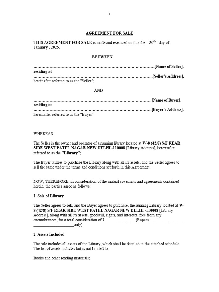 Agreement For Sale - Library | PDF | Indemnity | Private Law