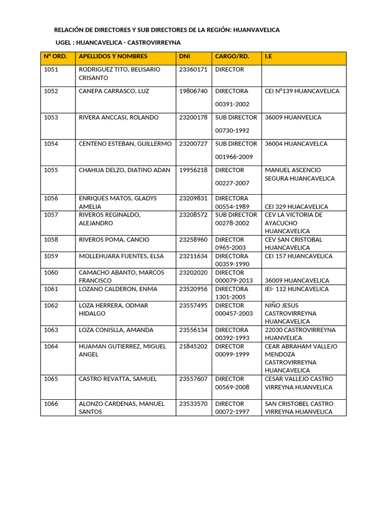 Cuadro de Directores y Sub Directores 002 | PDF