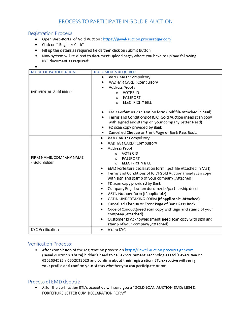 Process To Participate in Gold Eauction | PDF