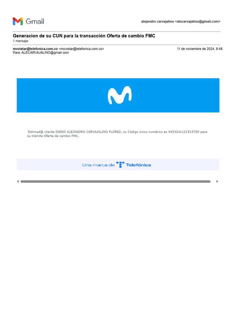 Gmail - Generacion de su CUN para la transacción Oferta de cambio FMC | PDF