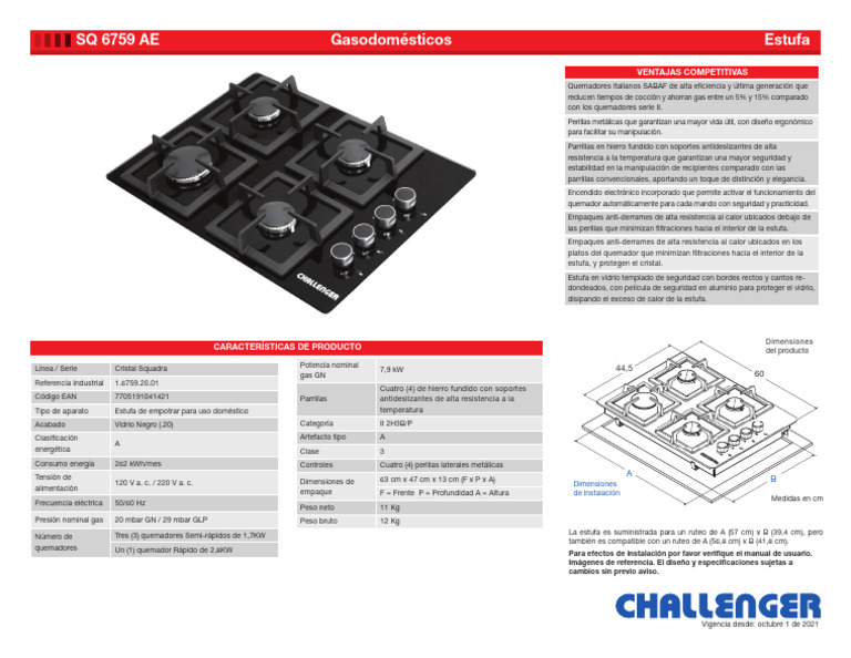 Estufa Ficha - Tecnica - SQ6759 | PDF