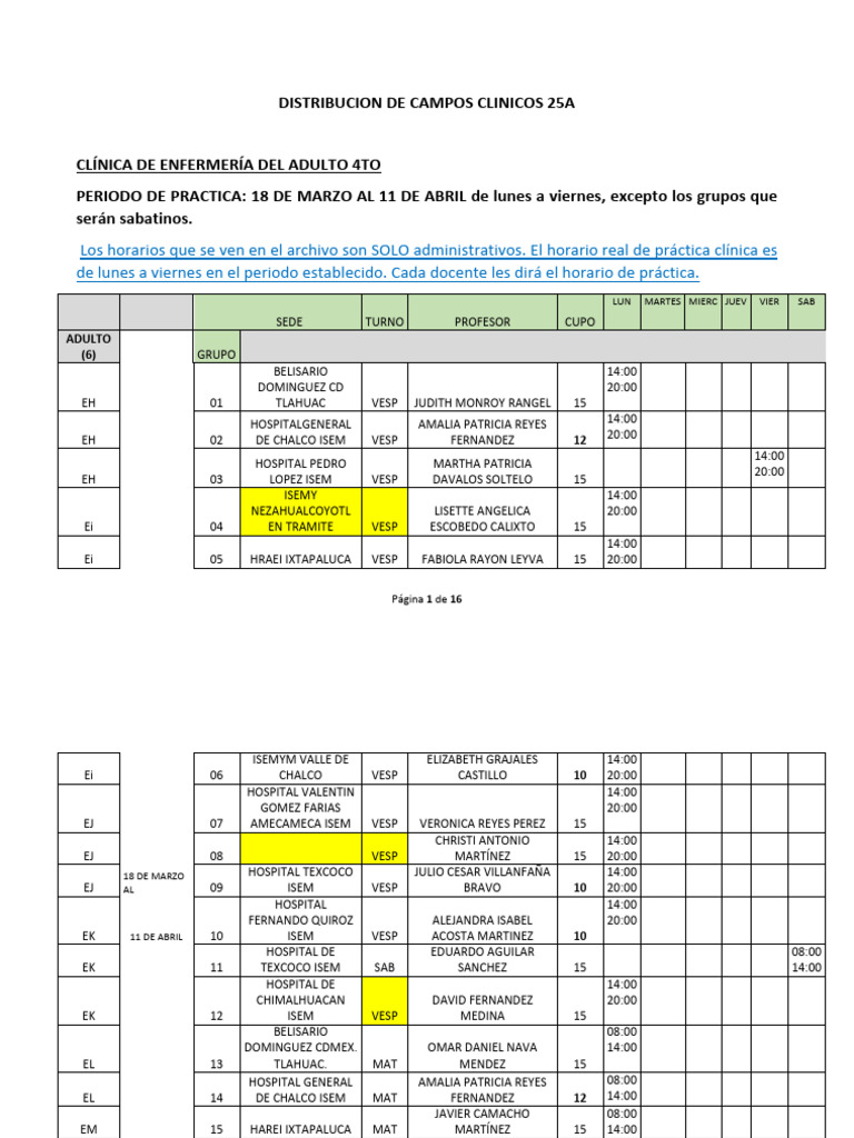 2-Distribución Campos Clinicos 25a | PDF | Gerontología | Envejecimiento