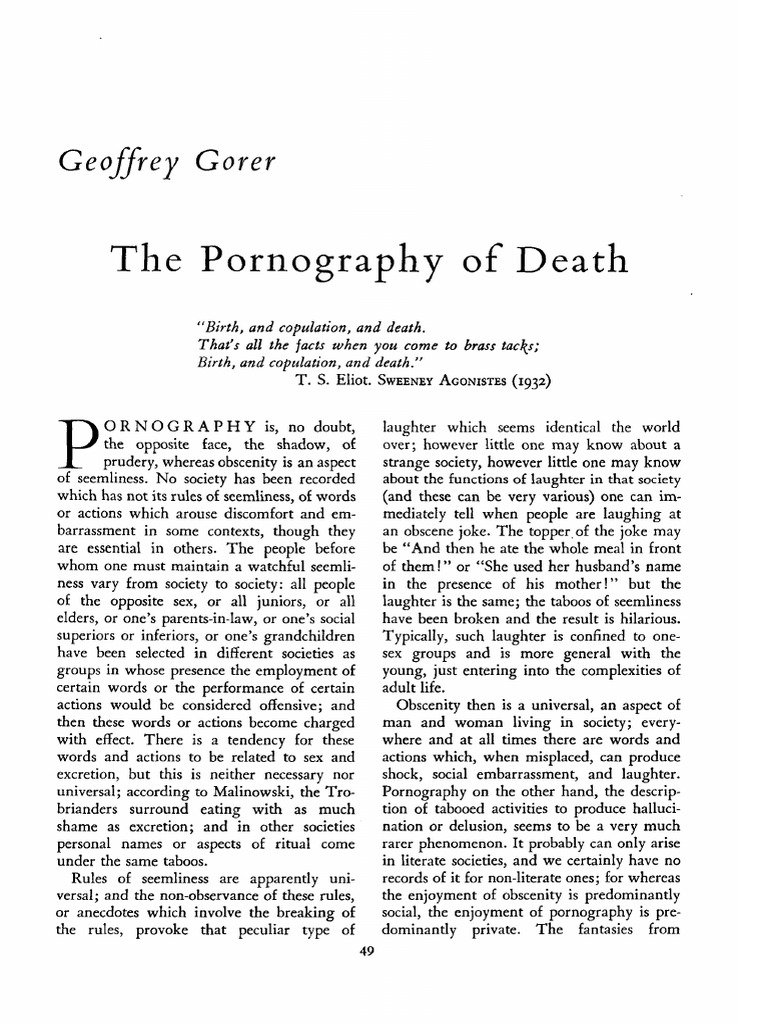 Goeffey Gorer La Pornografía de La Muerte | PDF