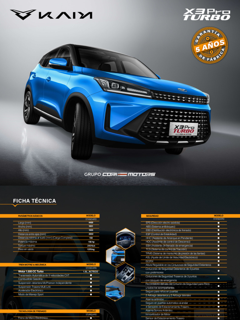 KAIYI Ficha Tecnica X3 PRO | PDF | Sistema de freno antibloqueo | Vehículos