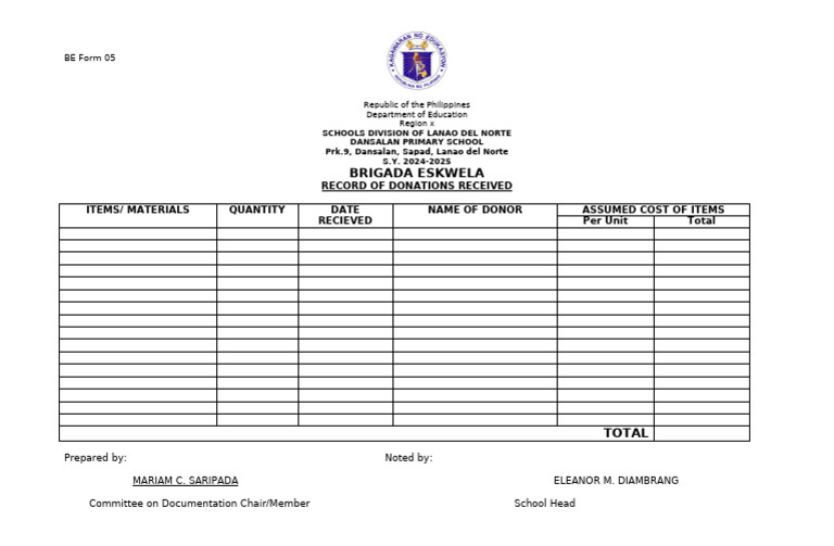 Be Form 5 Record of Donations Received | PDF