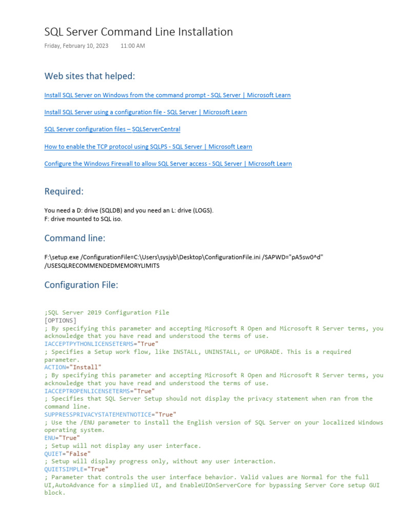 SQL-Server-Command-Line-Install-20230210 | PDF | Command Line Interface | Microsoft Sql Server