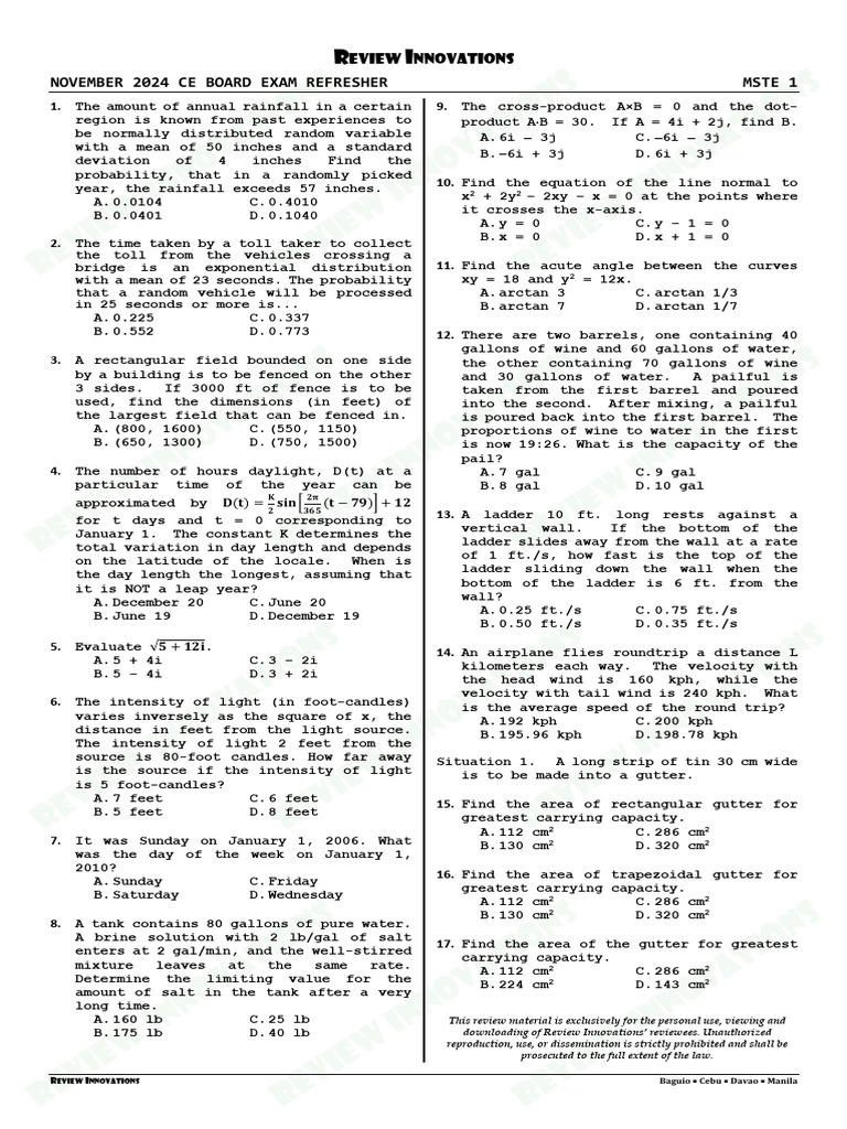 Mste 1 Nov 2024 Problems | PDF
