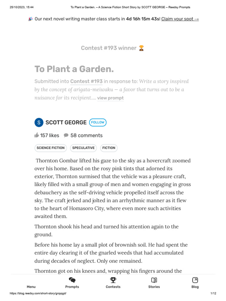 To Plant A Garden. - A Science Fiction Short Story by SCOTT GEORGE ...