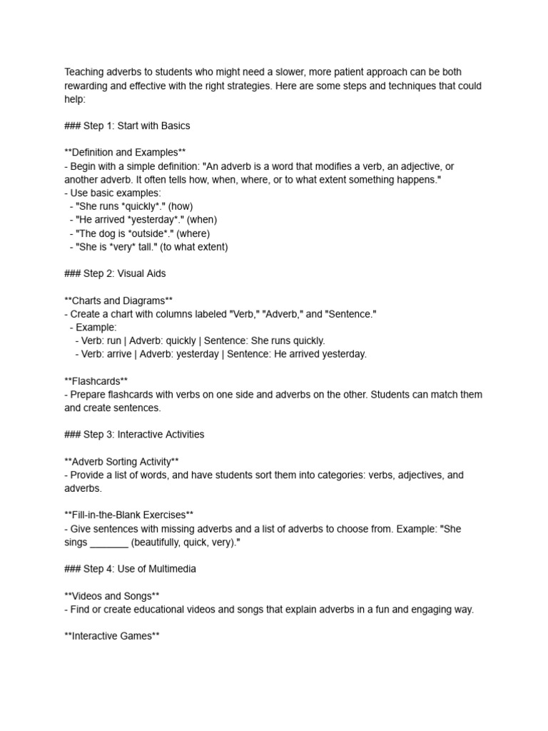 Effective Strategies for Teaching Adverbs | PDF | Adverb | Linguistics