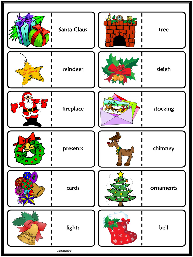 Christmas Vocabulary Esl Printable Dominoes Game For Kids | PDF