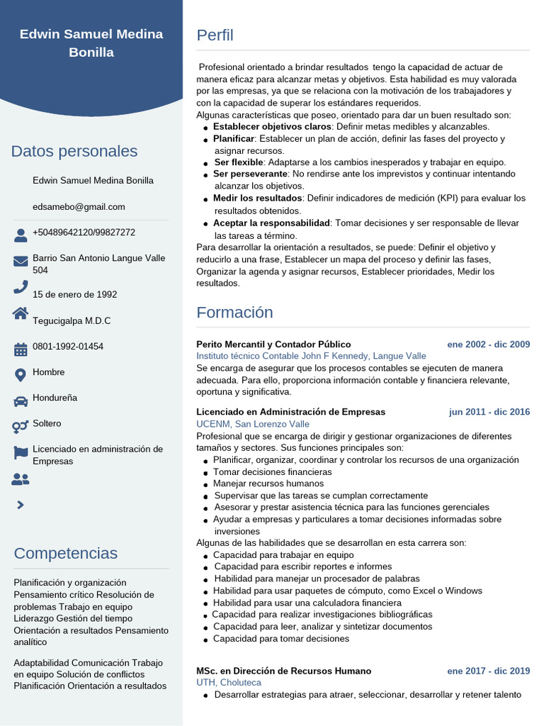 CV Edwin Samuel Medina Bonilla | PDF | Gestión de recursos humanos ...