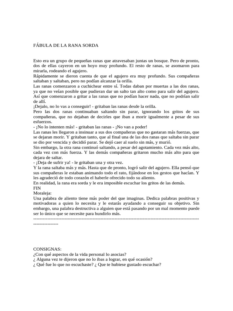 Fábula de La Rana Sorda | PDF