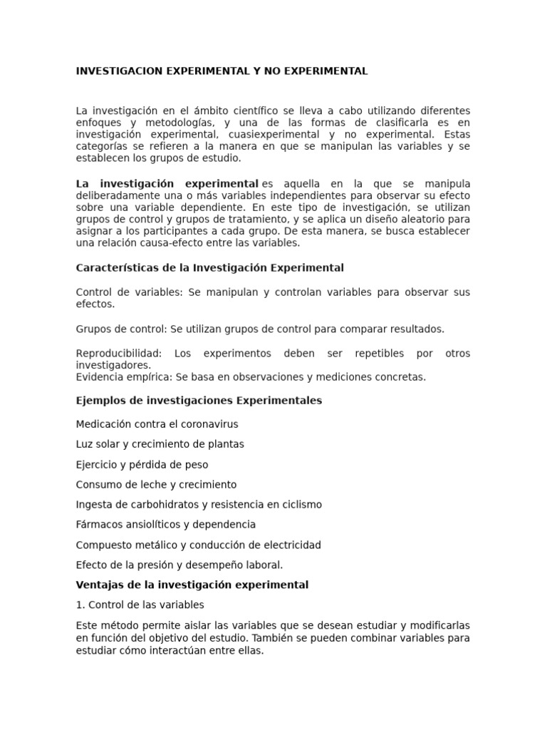 Investigacion Experimental y No Experimental 1 | PDF | Experimentar | Datos