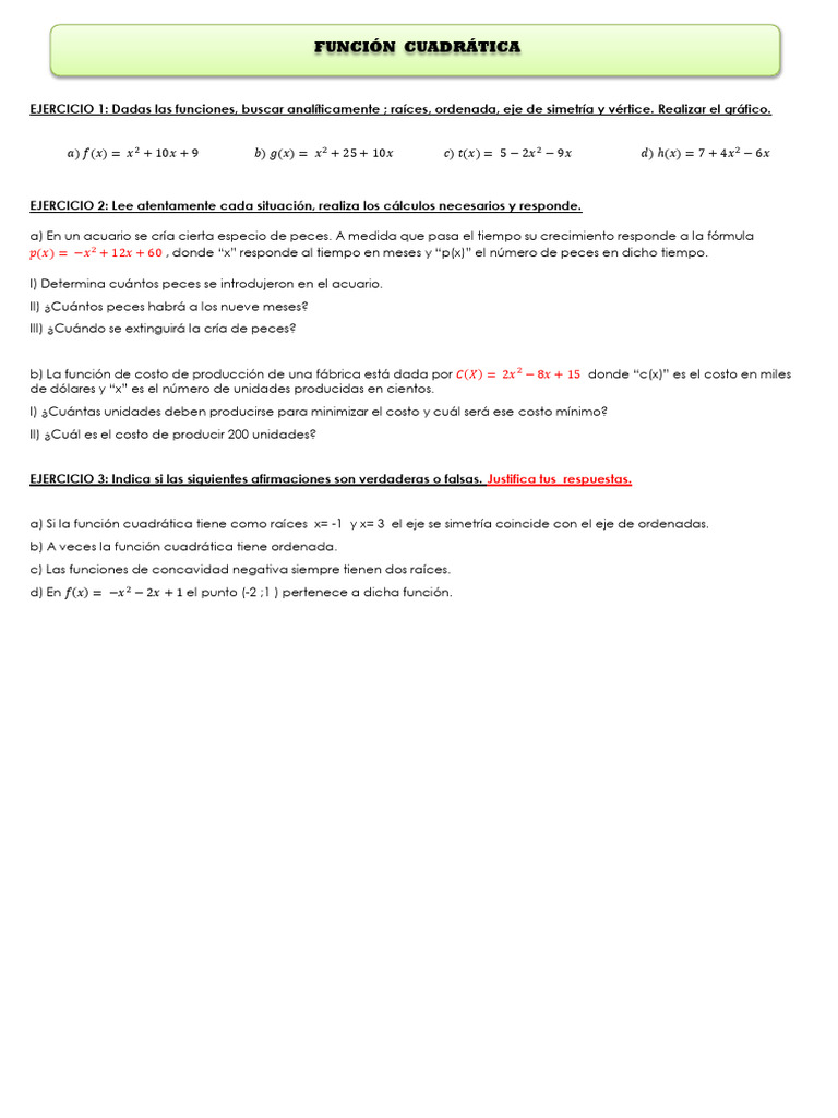 TP Funcion Cuadrática | PDF