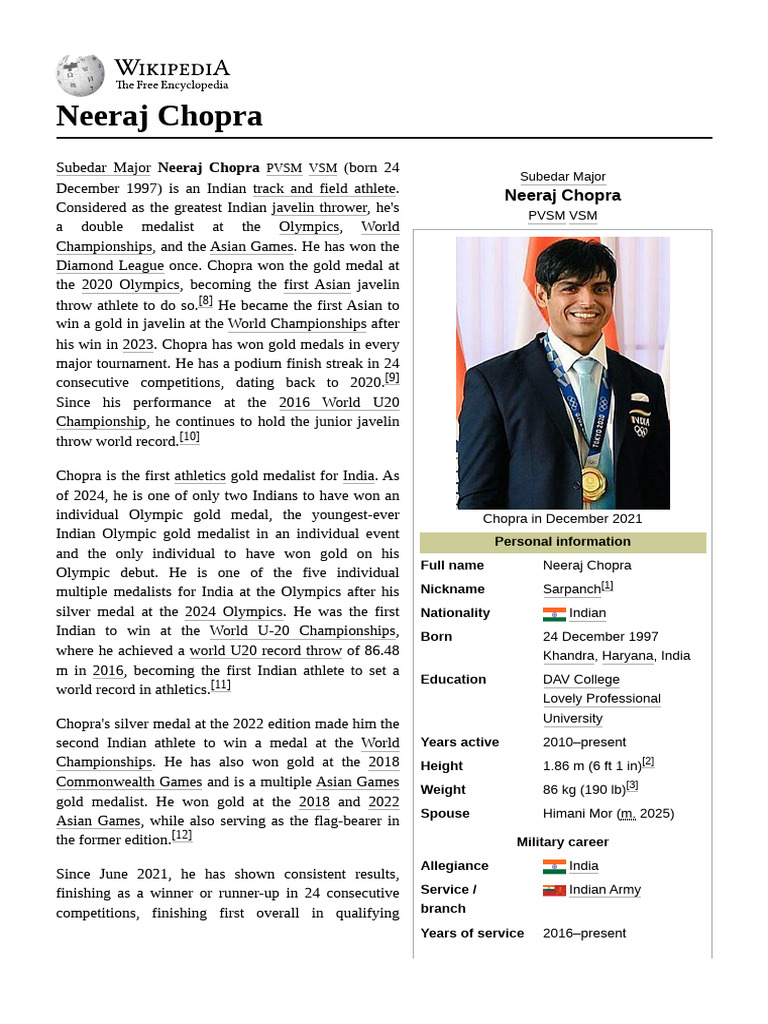Neeraj_Chopra | PDF | Sport Of Athletics | Sports