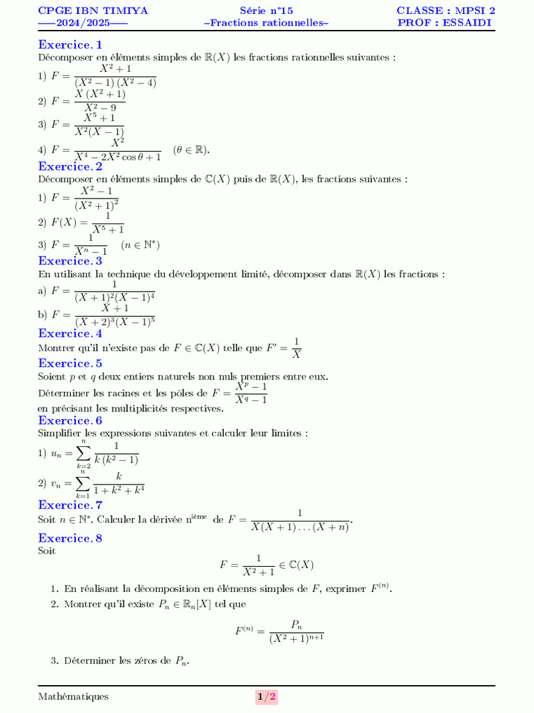Exercices Corrigés sur Fractions Rationnelles | PDF | Zéro d'une ...