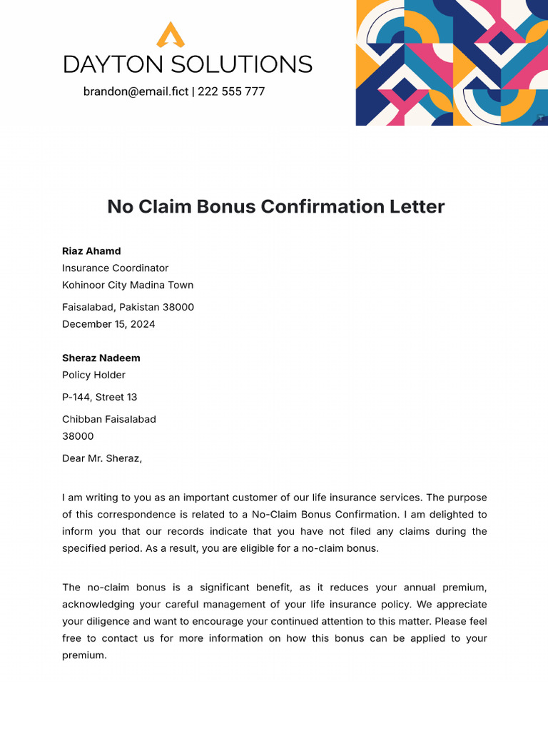 No Claim Bonus Comfirmation Letter | PDF