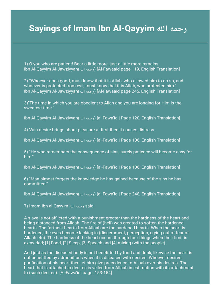 Wisdom Sayings of Ibn Al-Qayyim | PDF | Allah | Forgiveness