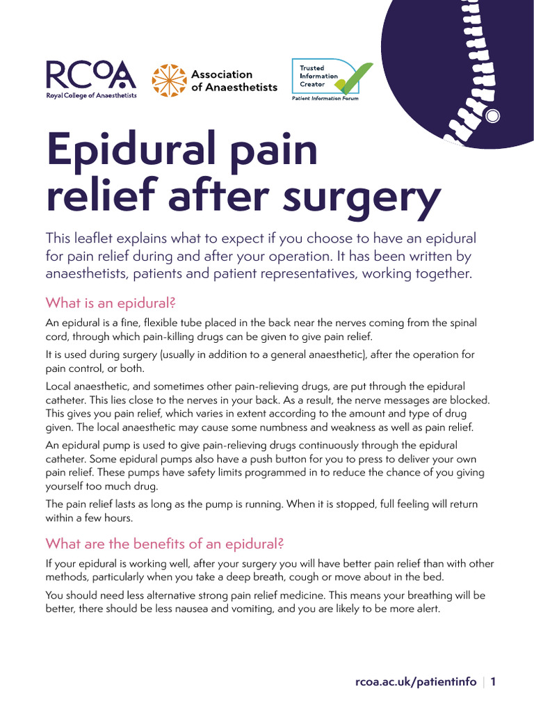 05 EpiduralPainRelief2020web | PDF | Pain | Anesthesia