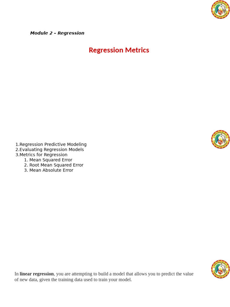 Mod2 - Regression Metrics | PDF | Regression Analysis | Errors And ...