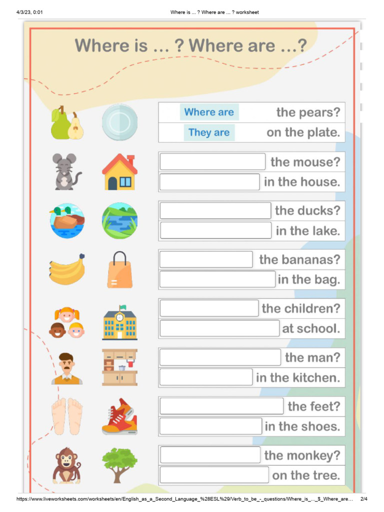 Where Is/Are Worksheet for ESL | PDF