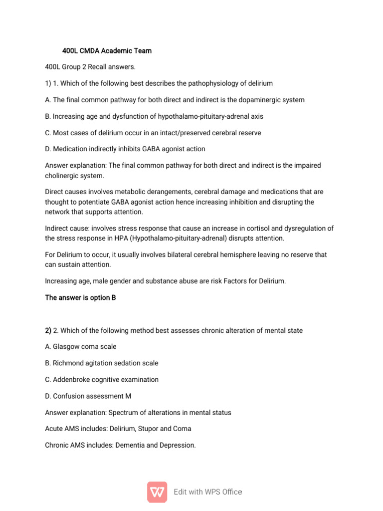 Answers To Groupii I M Recall (Cmda) | PDF | Medical Specialties | Diseases And Disorders
