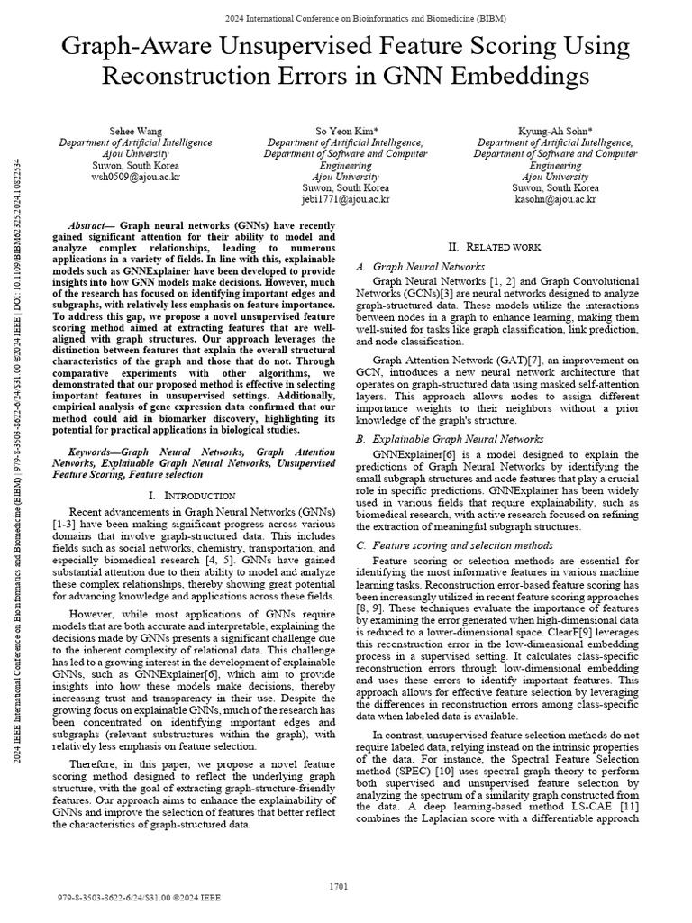 Graph-Aware Unsupervised Feature Scoring Using Reconstruction Errors in GNN Embeddings | PDF ...
