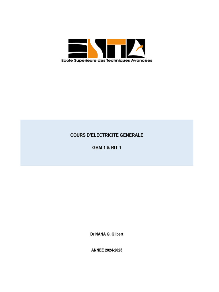 Cours d'Électricité Générale 2024-2025 | PDF | Tension électrique ...