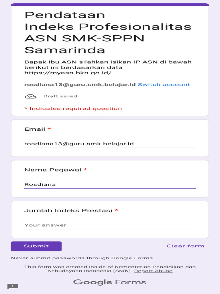 Pendataan Indeks Profesionalitas ASN SMK-SPPN Sam | PDF