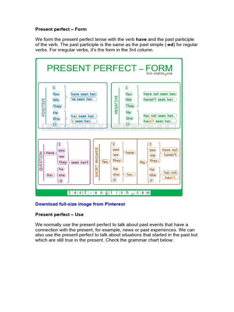 Present perfect – Form | PDF | Verb | Languages