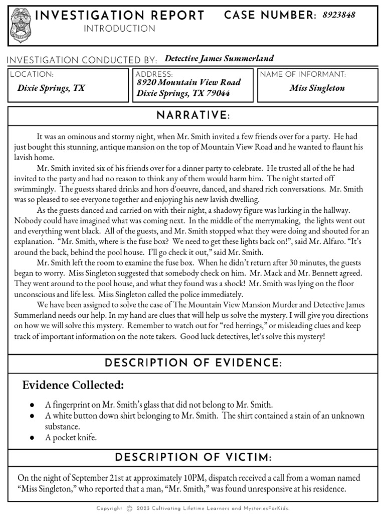 Scott Richardson - Mansion Murder Introduction | PDF