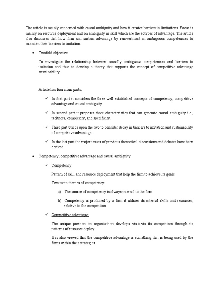 Causal Ambiguity | Competitive Advantage | Competence (Human Resources)