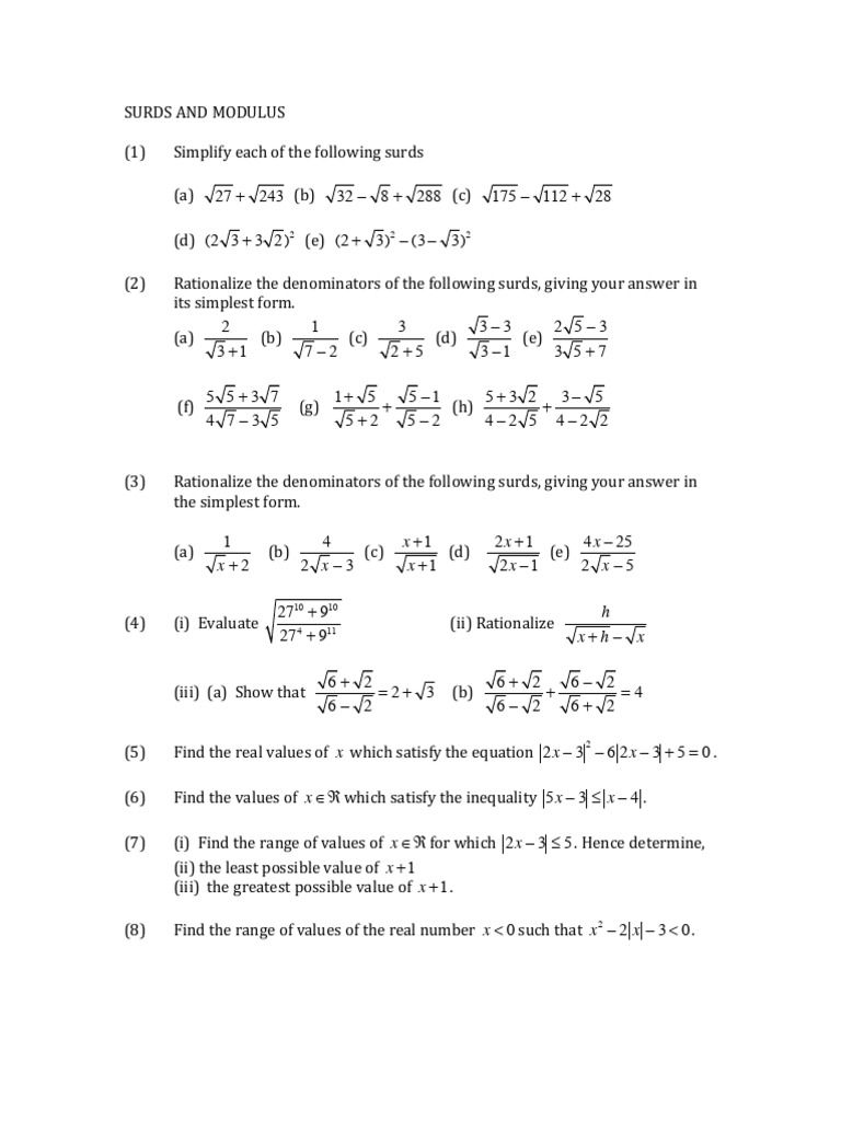 Surds and Modulus 2018 PDF | PDF