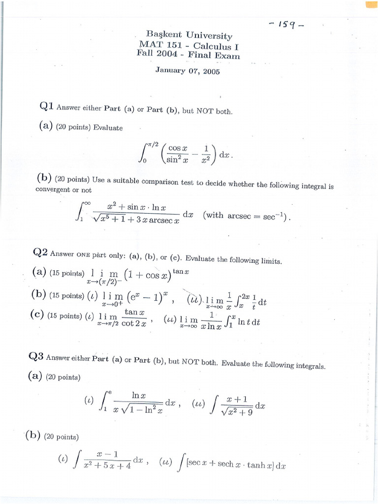 MAT151 - Past Final Exam 2 | PDF