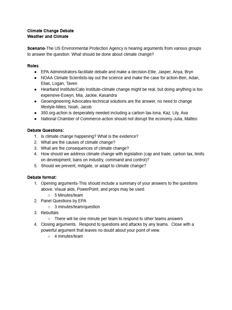 Climate Change Debate Guidelines and Roles | PDF | Global Environmental ...