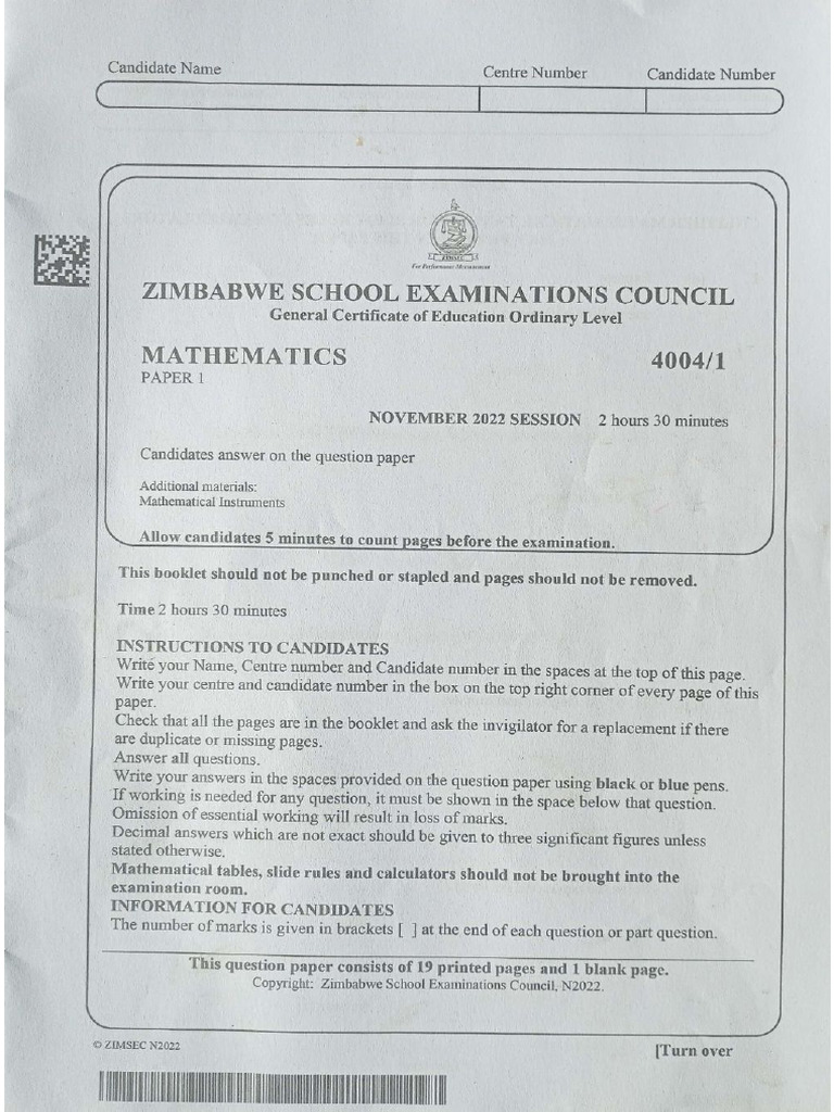 Nov 2022 Mathematics Paper 1-1 | PDF