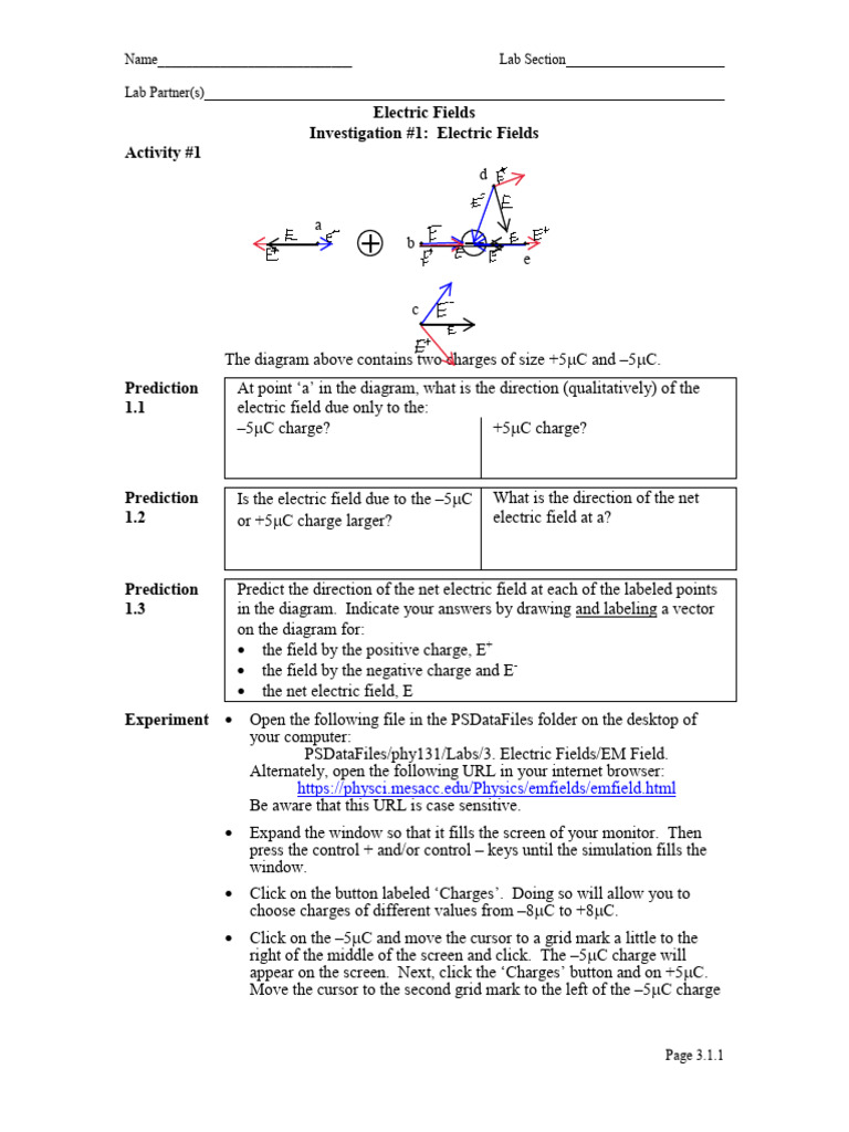 2.1 Electric Fields LAB Investigation 1 | PDF | Electric Field