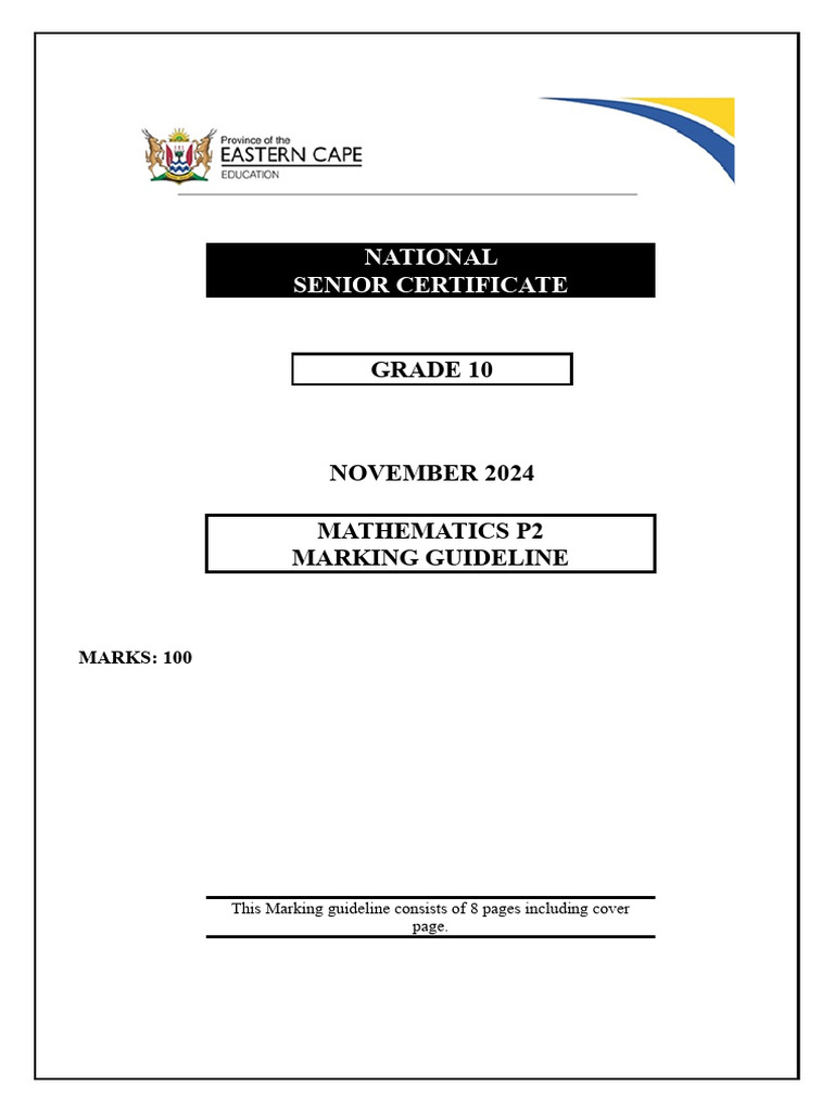 Grade 10 Mathematics Marking Guide | PDF