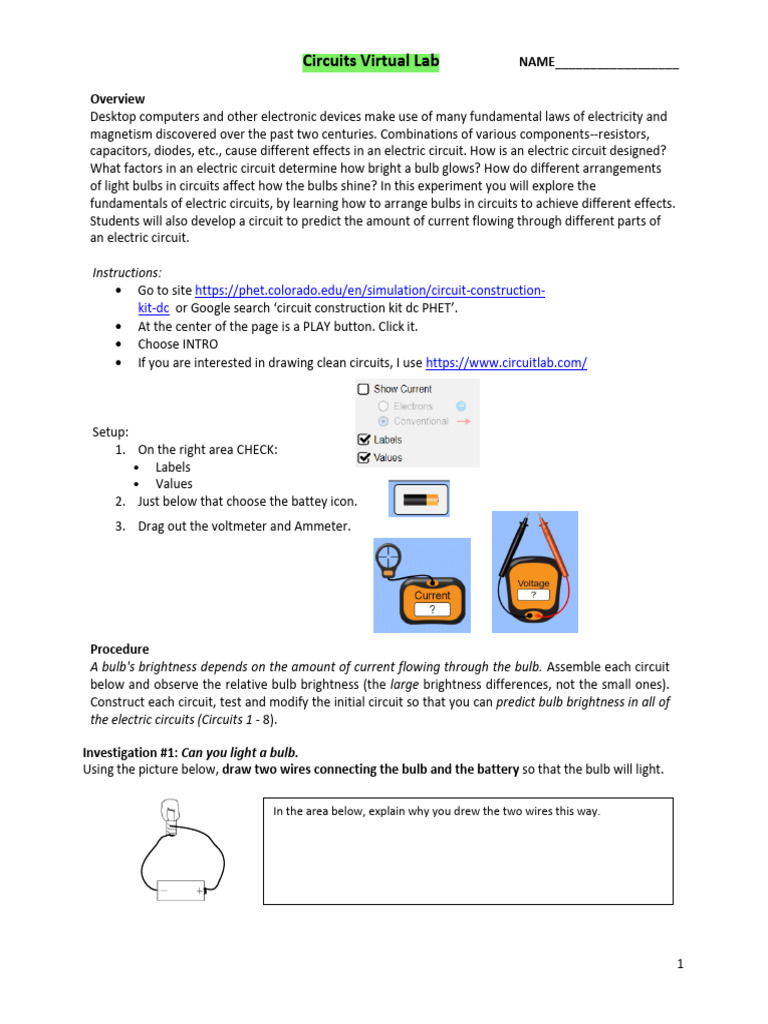 4.0 Lab 7. Circuits Virtual Lab part1 | PDF | Voltage | Series And Parallel Circuits