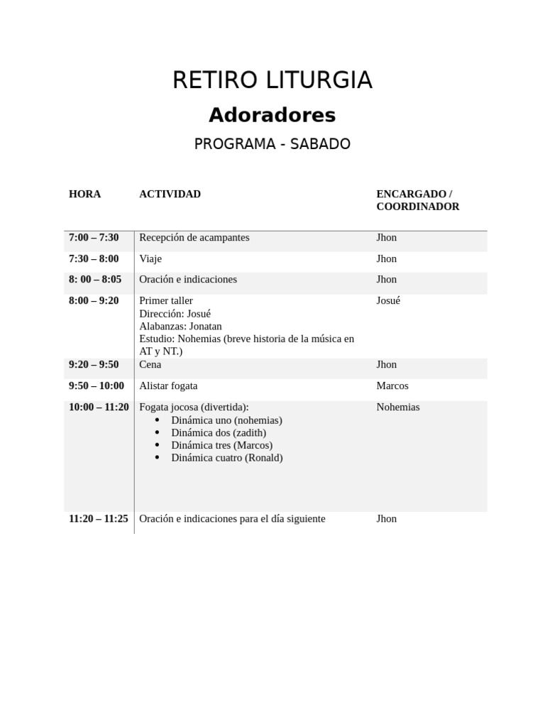Programa Retiro de Liturgia Sábado | PDF