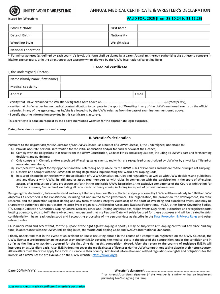 2024-2025 Medical Certificate and Athlete Declaration | PDF | Doping In ...