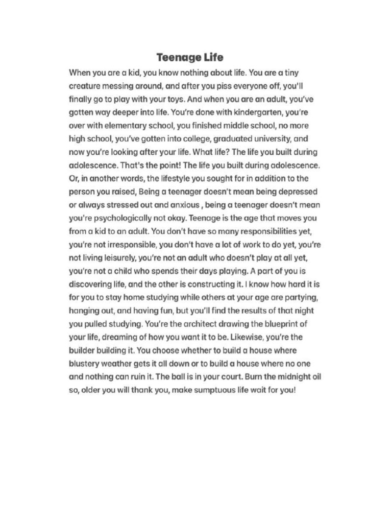 Teenage Life, An Essay | PDF