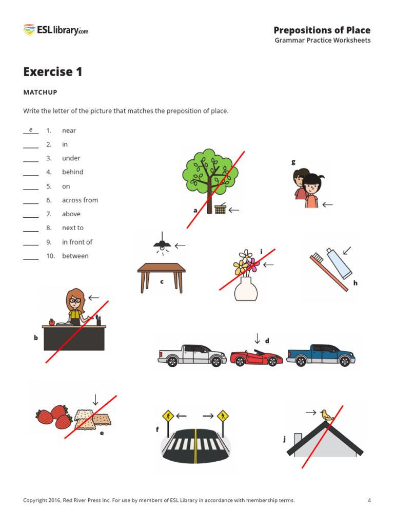 Prepositions of Place 456 Beginner - Grammar Practice Worksheets - ESL ...