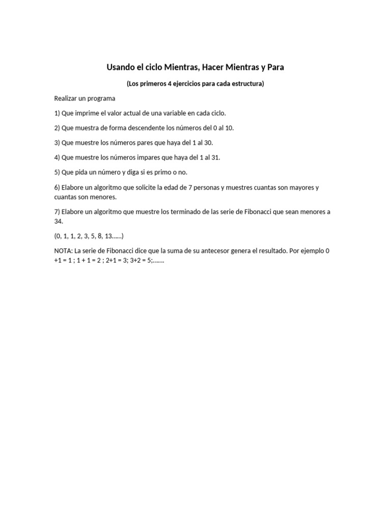 TP1-Ejercicios While Do While For | PDF