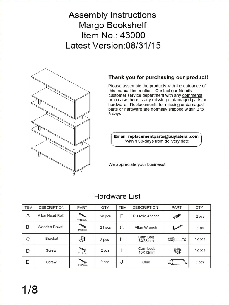 Assembly Instructions Margo Bookshelf Item No.: 43000 Latest Version:08 ...