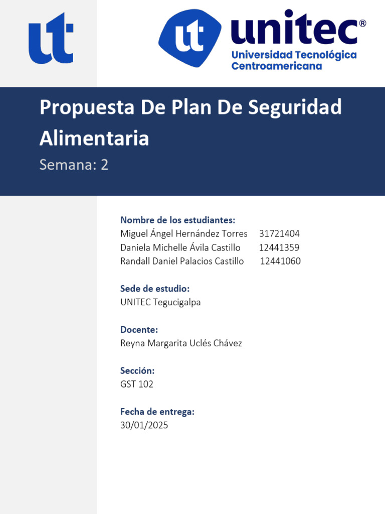 PROPUESTA DE PLAN DE SEGURIDAD ALIMENTARIA BITACORA GST 102 | PDF | Seguridad alimenticia ...
