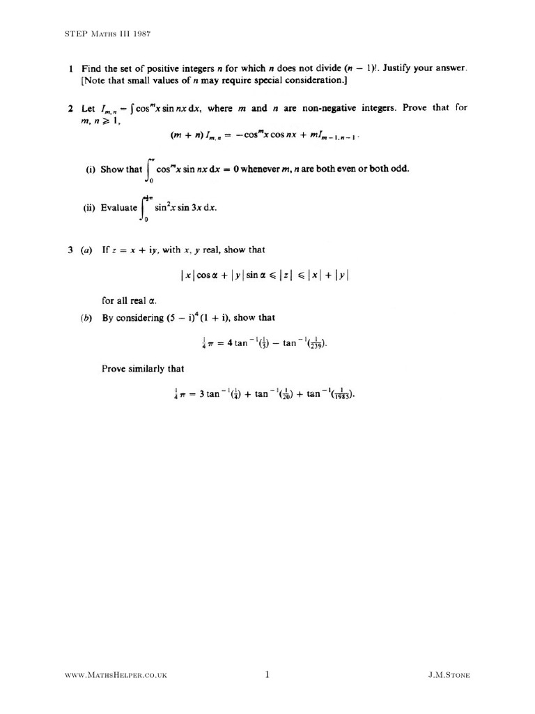 STEP Maths III 1987 Overview | PDF