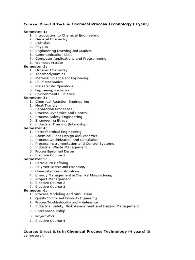 Chemical Process Technology Curriculum | PDF | Chemical Engineering ...