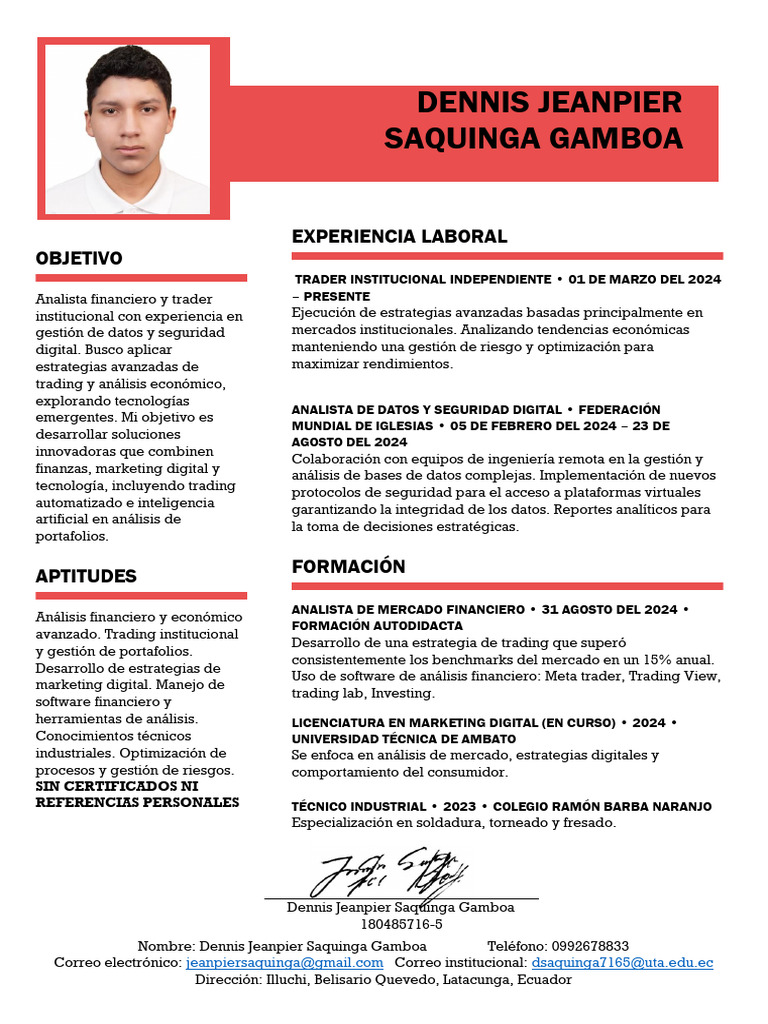 Curriculum Vitae _ Saquinga Dennis | PDF | Publicidad digital | Marketing