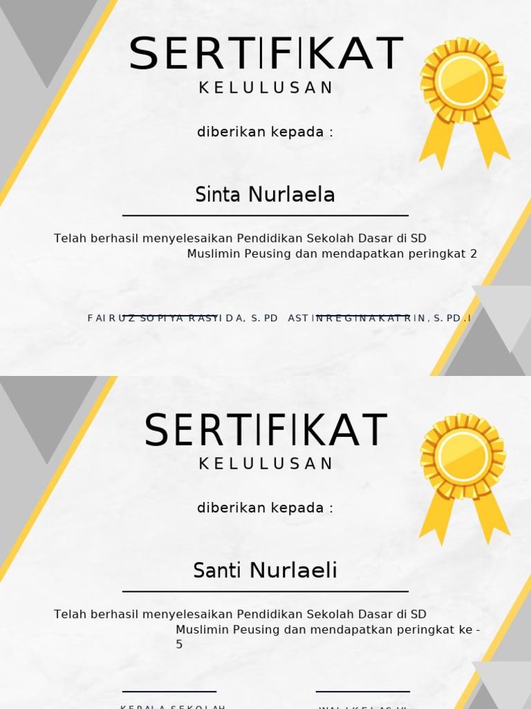 Sertifikat Kelulusan SD | PDF
